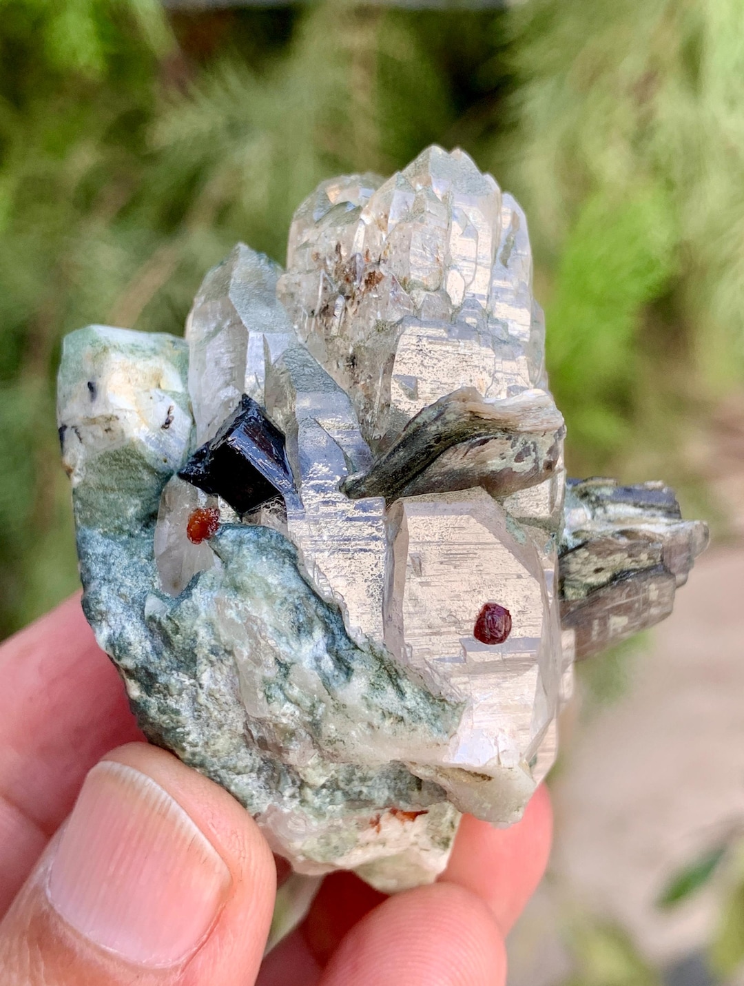 85 GM Unique Combination of Cathedral Quartz With Red Garnet, Bunch of ...