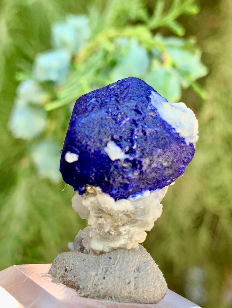 Terminated Ink Blue Lazurite Crystal on Marble Specimen (28x21x20 Mm ...