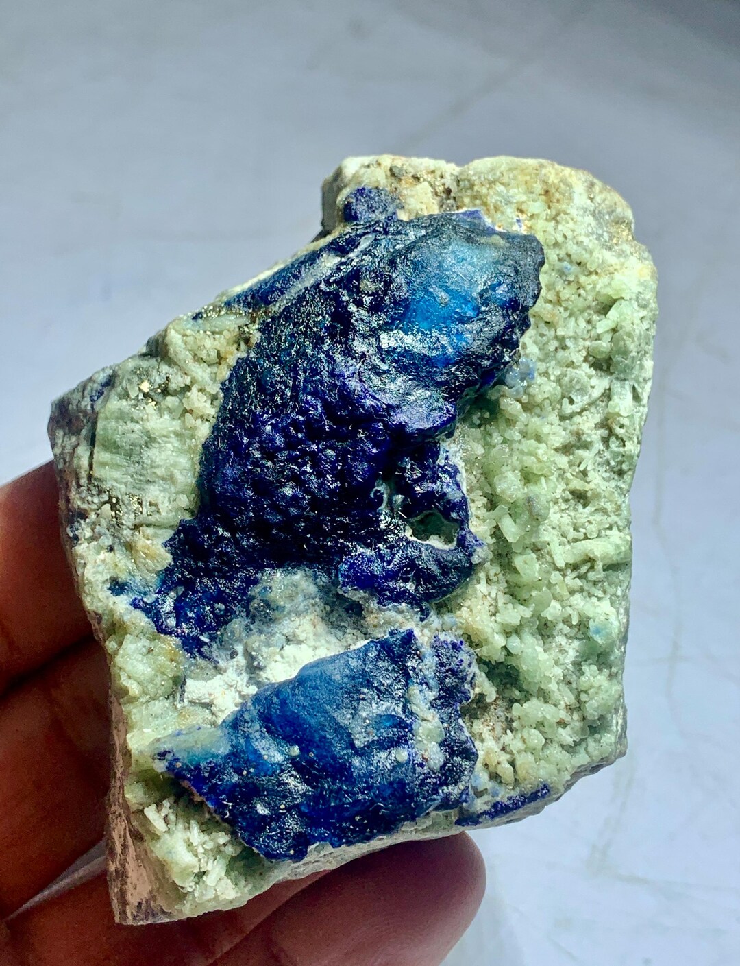 334 GM Gorgeous Rare Fluorescent Ink Blue Afghanite With Pyrite on ...