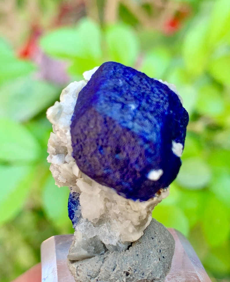 Terminated Ink Blue Lazurite Crystal on Marble Specimen (28x21x20 Mm ...