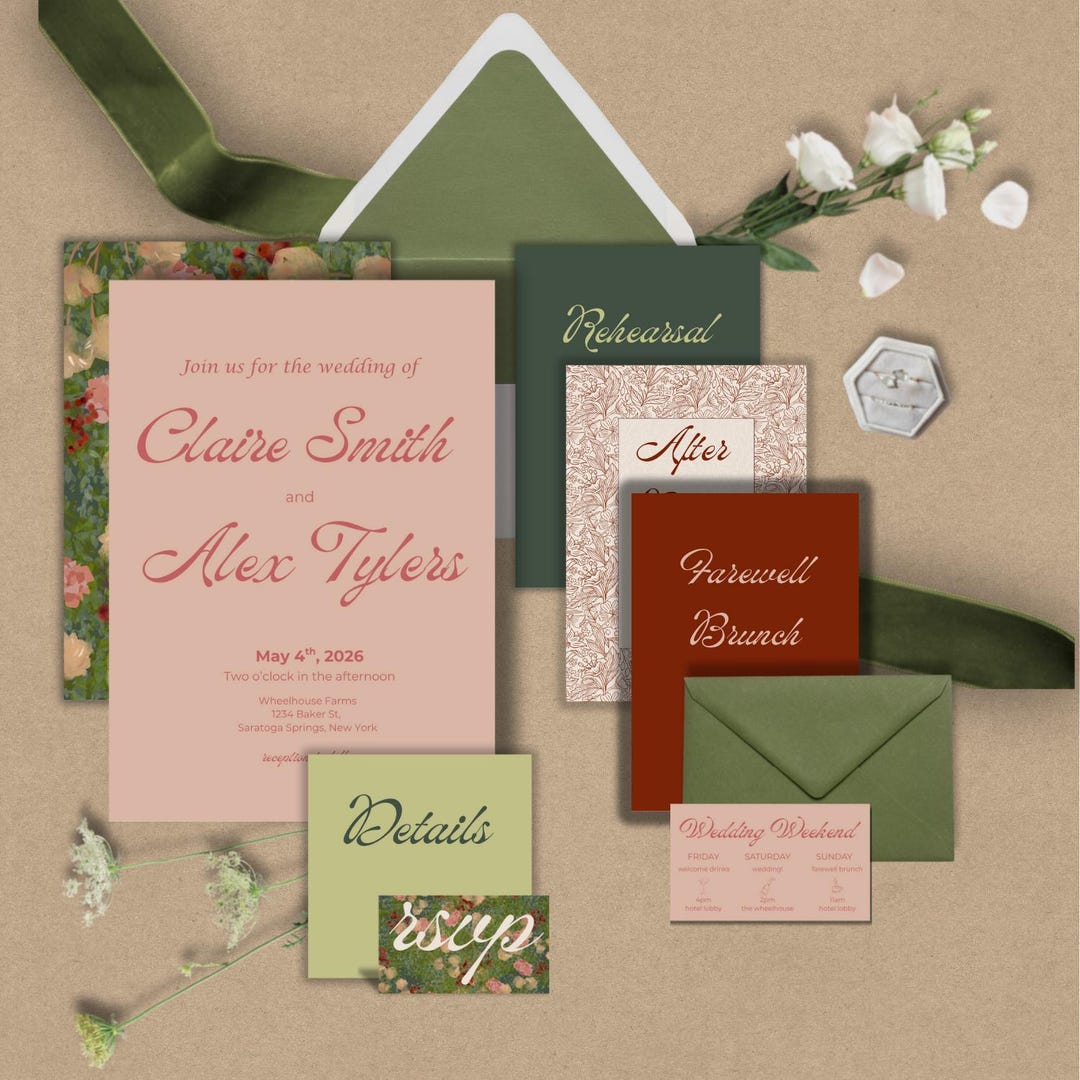 Floral Color Block Wedding Invitation Suite Template (digital Download ...