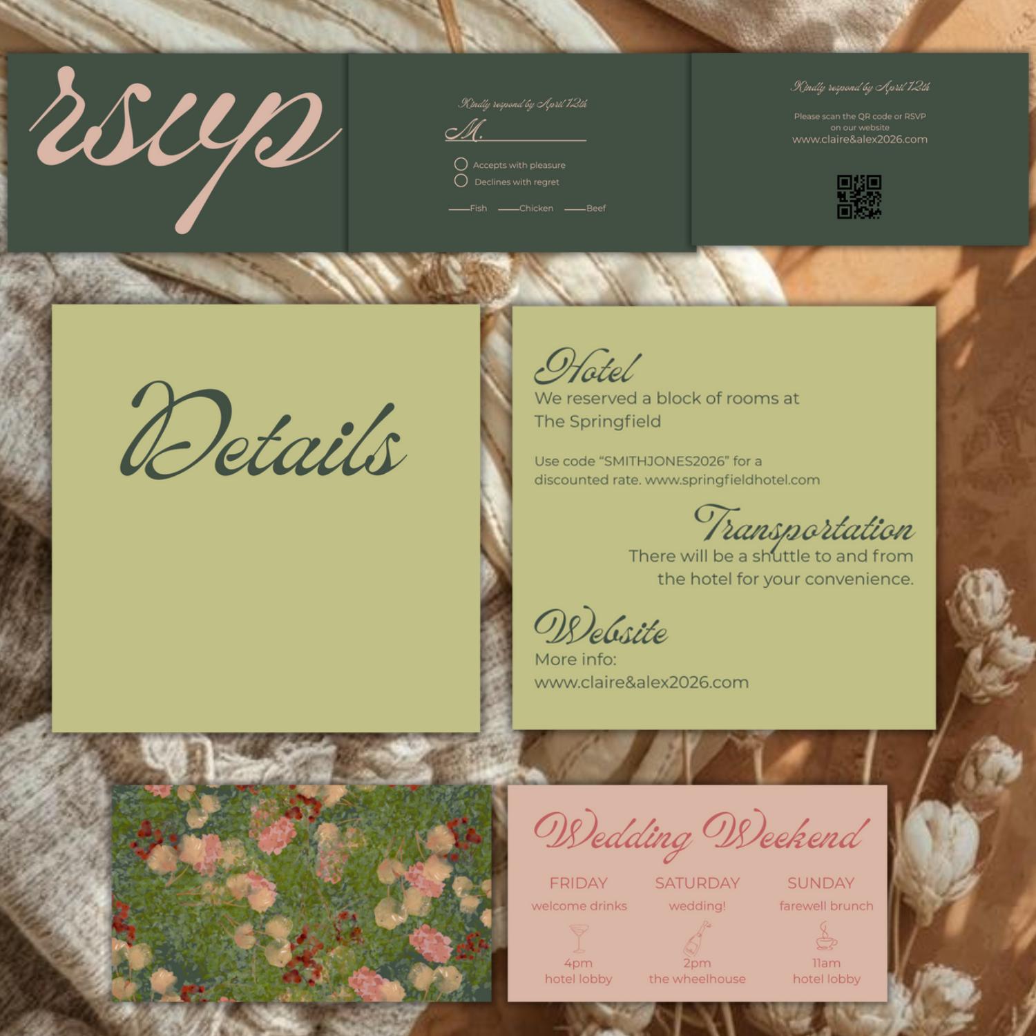 Floral Color Block Wedding Invitation Suite Template (digital Download ...