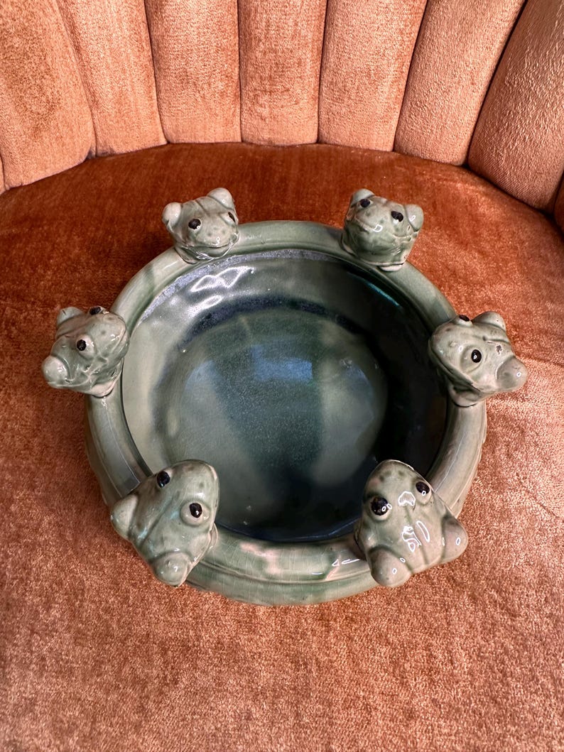 Vintage Chinese Majolica Style Frog Bowl Planter Glazed Art Pottery - Etsy