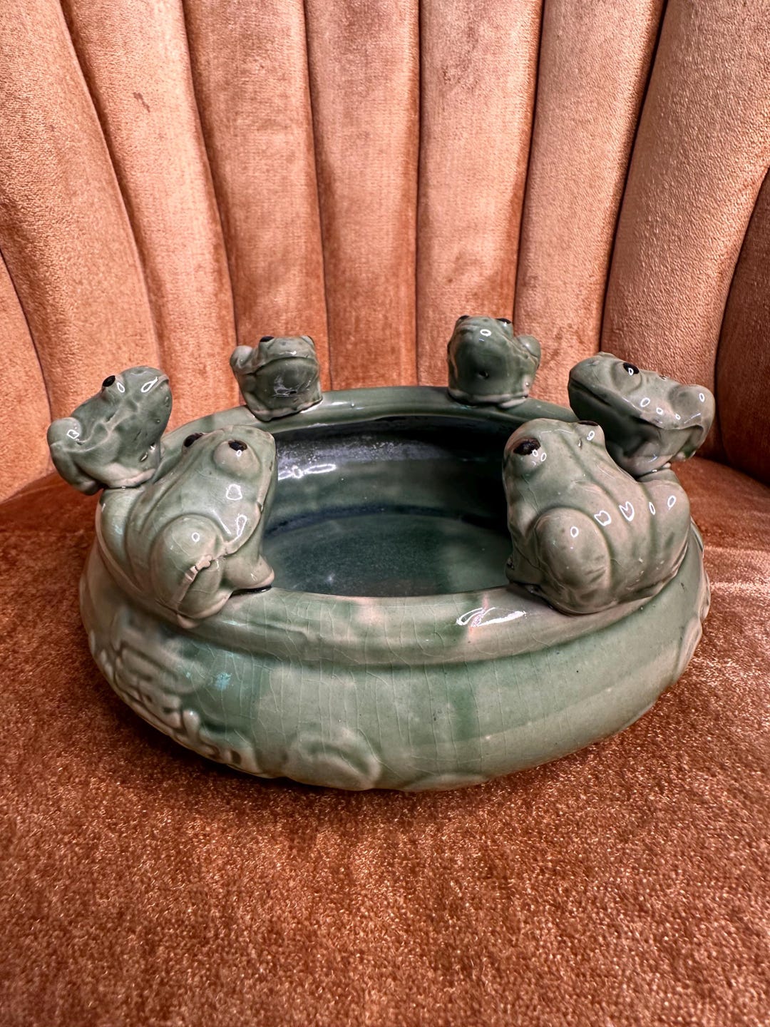 Vintage Chinese Majolica Style Frog Bowl Planter Glazed Art Pottery - Etsy