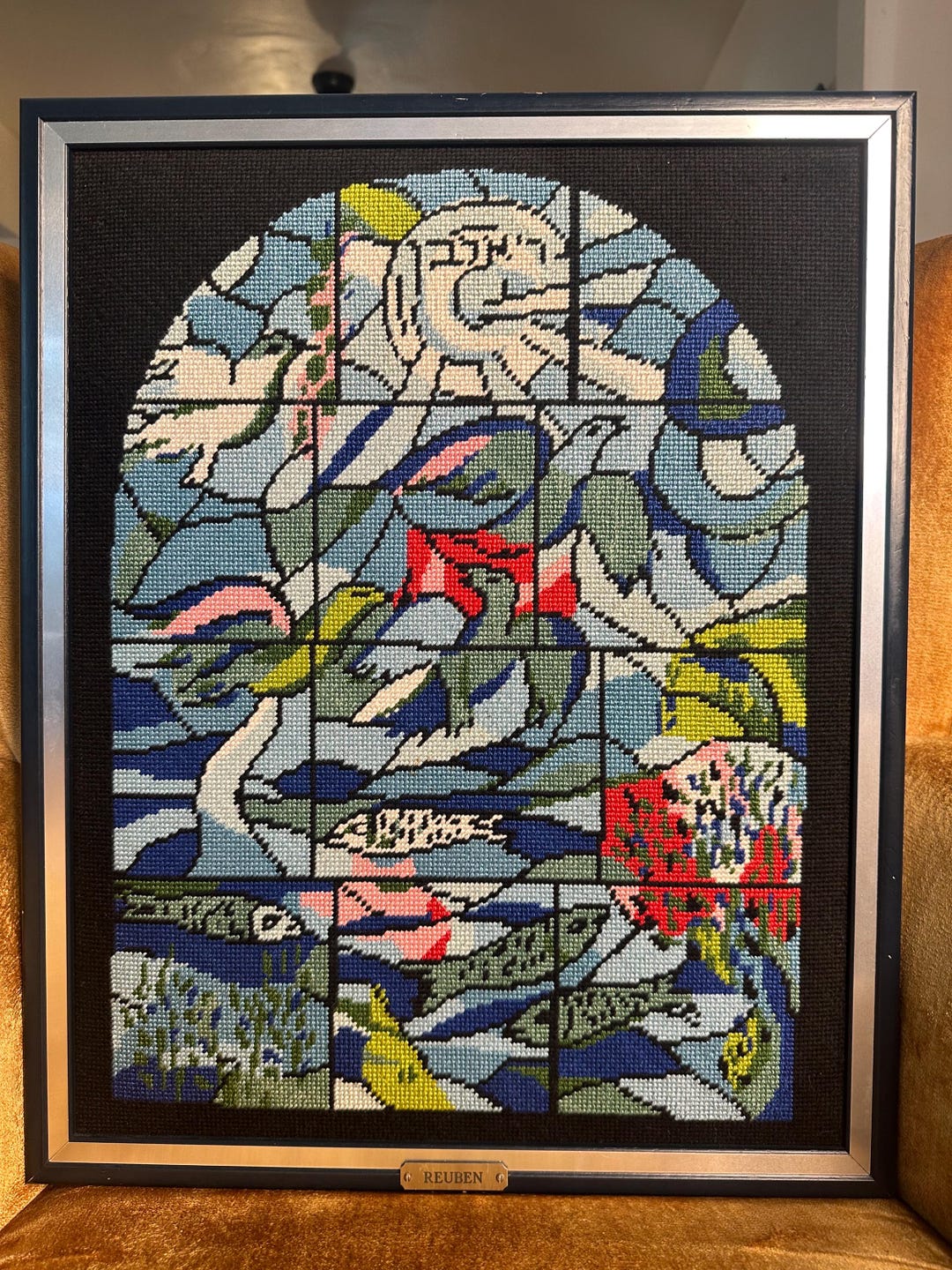 Vintage Handmade Framed Marc Chagall Stained Glass Window Needlepoint ...