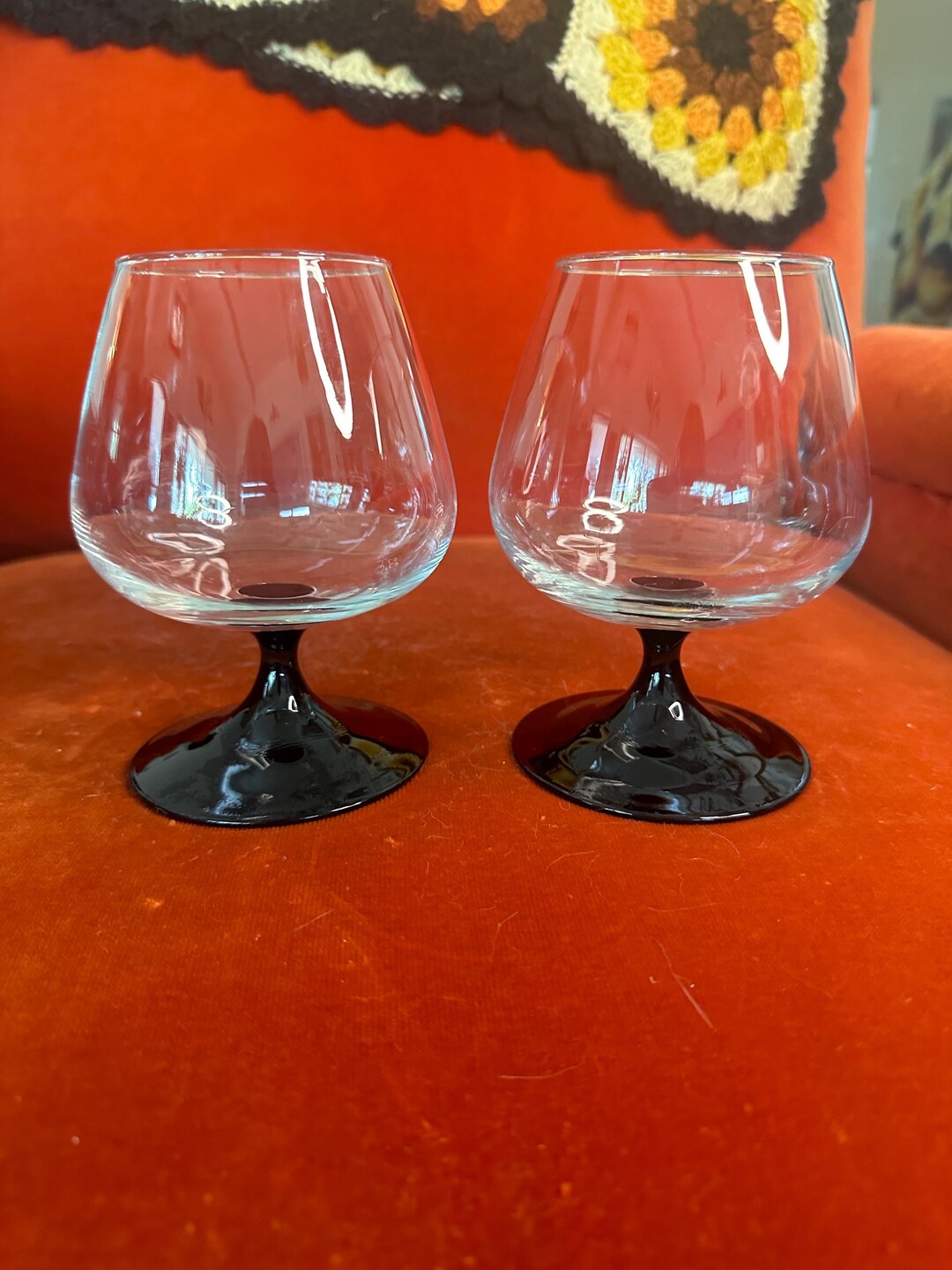 Set of 2 Luminarc Domino Signature Black Stemmed Cognac Brandy Snifters ...