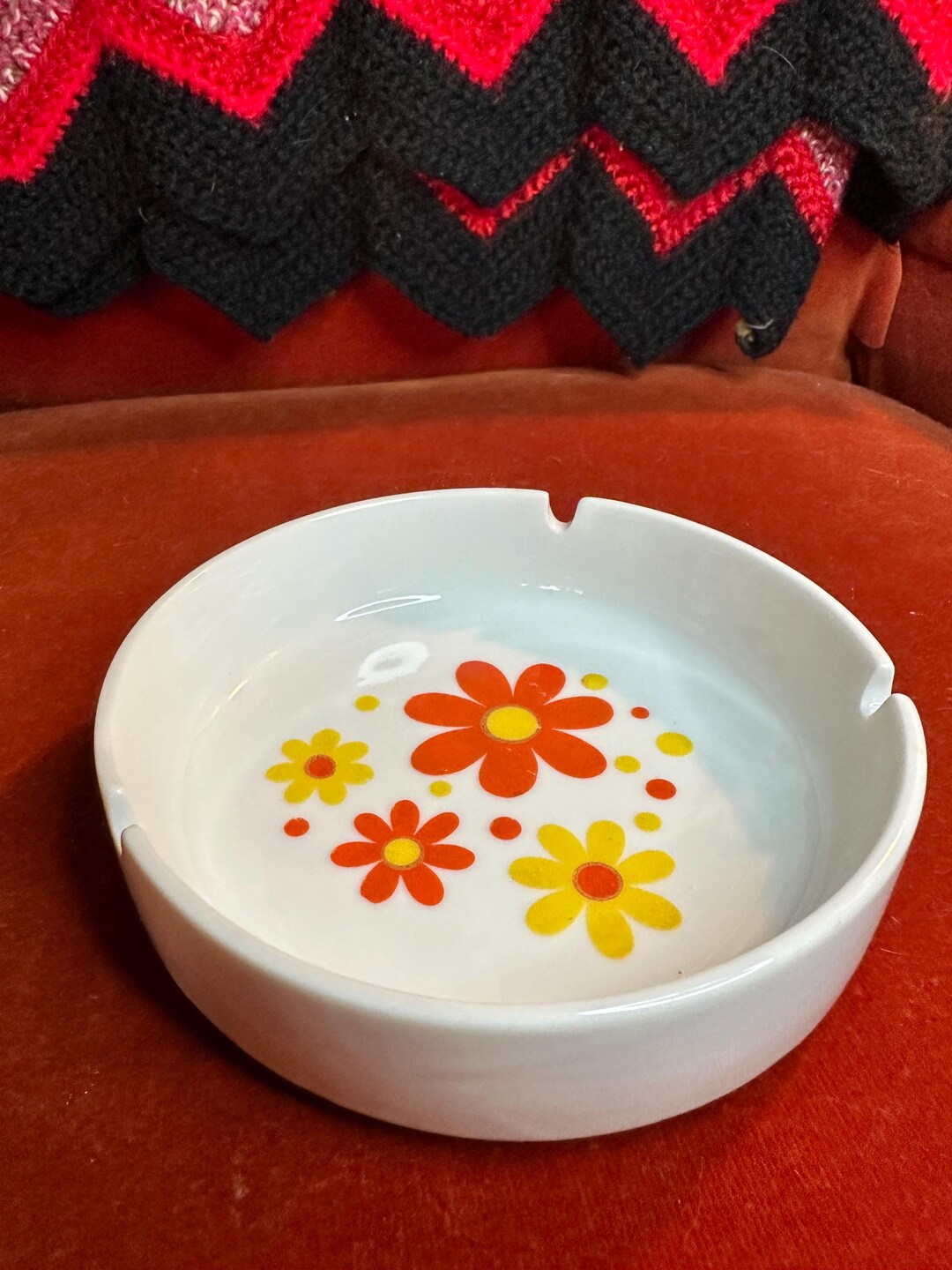 Vintage 70s 1970s Takahashi Japan Ceramic Ashtray Daisy Flower Power ...