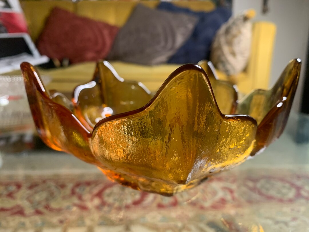 Viking Glass Amber Nut Candy Bowl Dish - Etsy