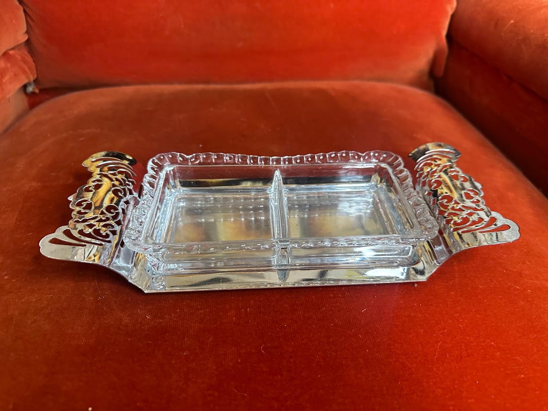 Vintage Farber Bros Krome Kraft Glass Relish Dish, Divided Serving Tray ...