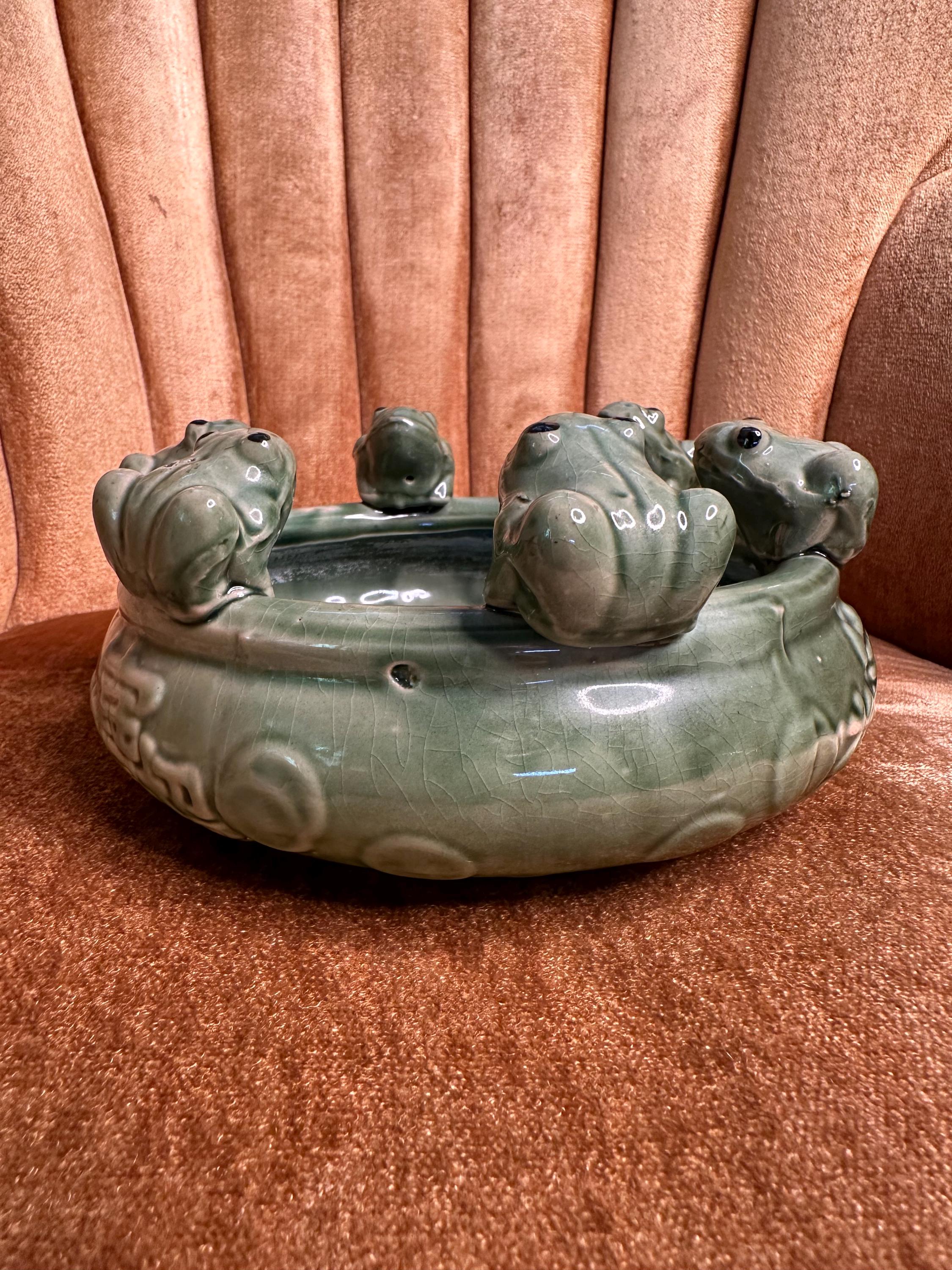 Vintage Chinese Majolica Style Frog Bowl Planter Glazed Art Pottery - Etsy