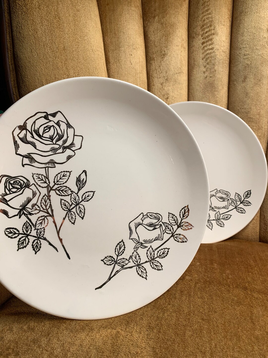 Set of 2 Scio Pottery Golden Rose Dinner Plates App 10 Inches - Etsy