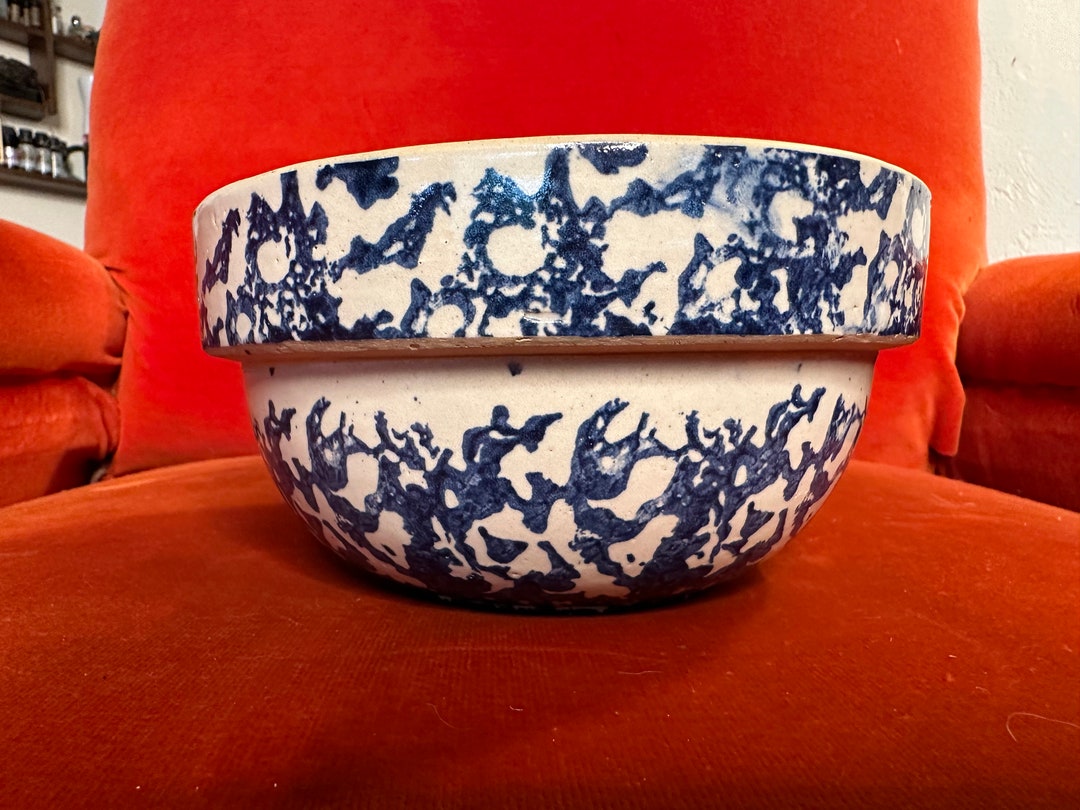 Old Cobalt Blue Spongeware Bowl - Etsy