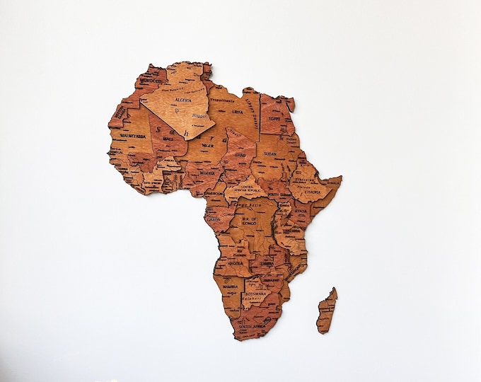 Wooden Africa Map Wall Art 3D Map of Africa Travel Souvenir African ...