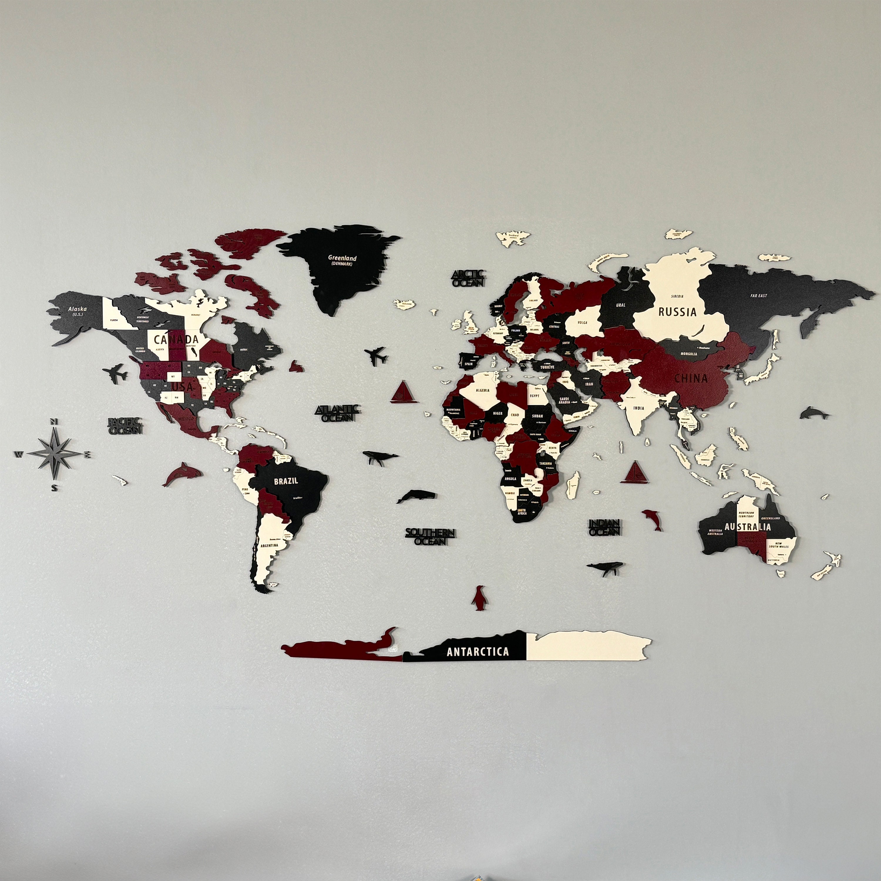 Wooden World Map for Wall Art 3D Push Pin Travel Map Home Office Decor ...