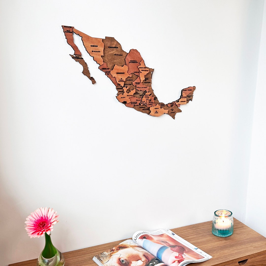 Wooden Mexico Map Wall Art Mexico City Travel Map Modern Home Office ...