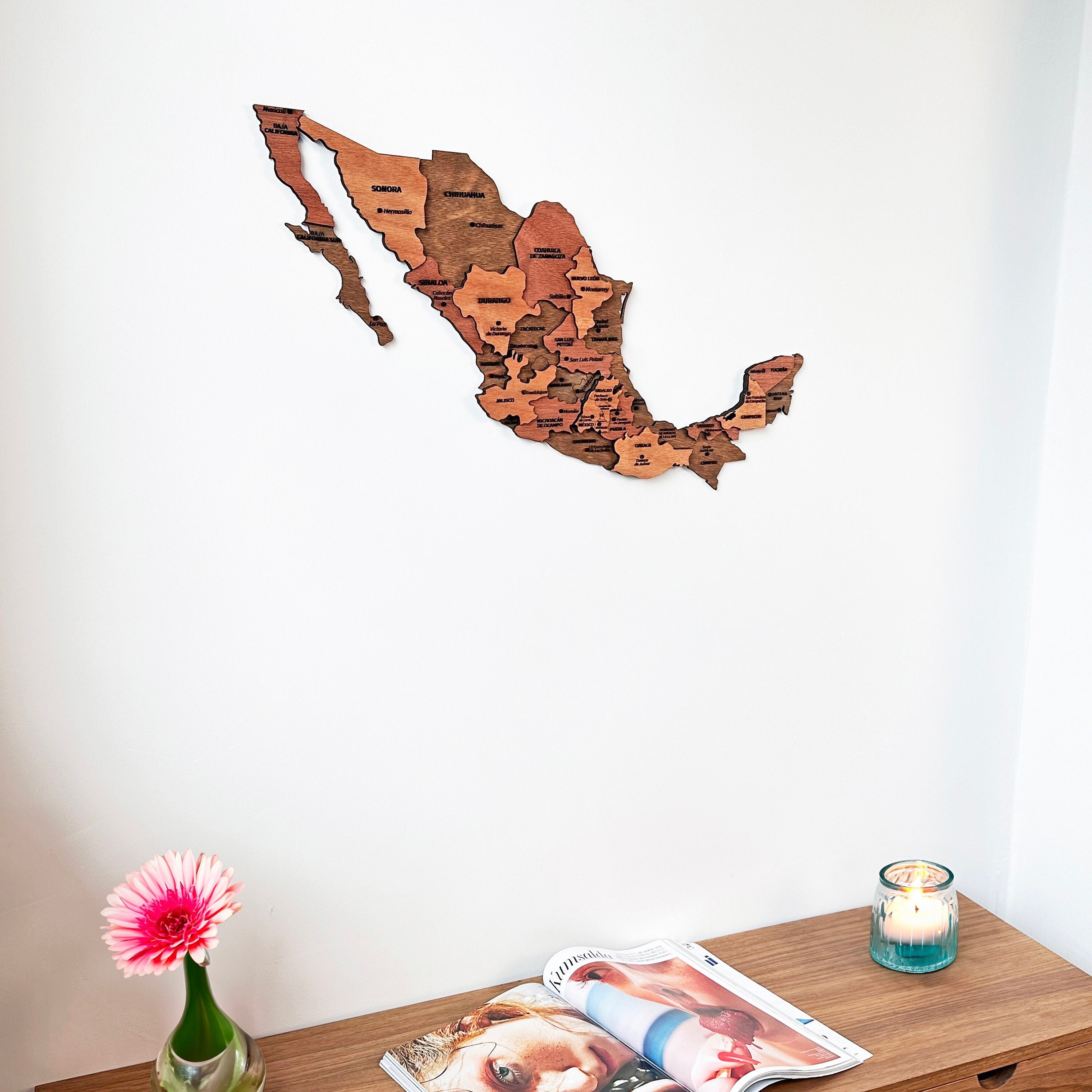 Wooden Mexico Map Wall Art Mexico City Travel Map Modern Home Office ...