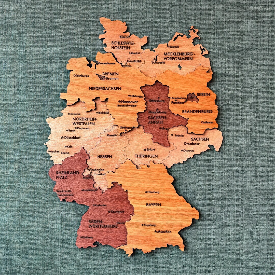 Wooden Germany Map Wall Art Deutschland Travel Map Modern Home Office ...