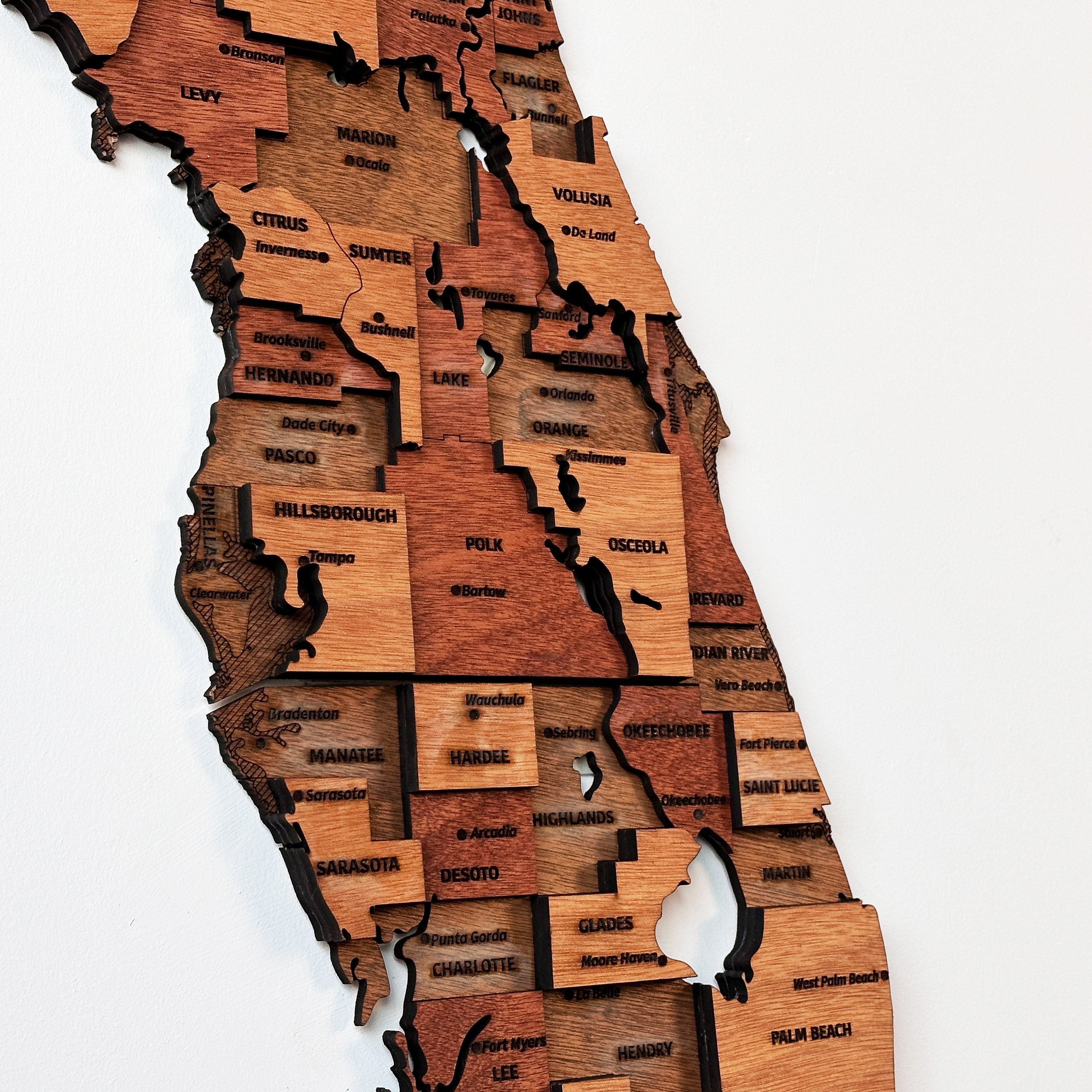 Wooden Florida State Map Wall Art 3D USA Travel Souvenir Modern Home ...
