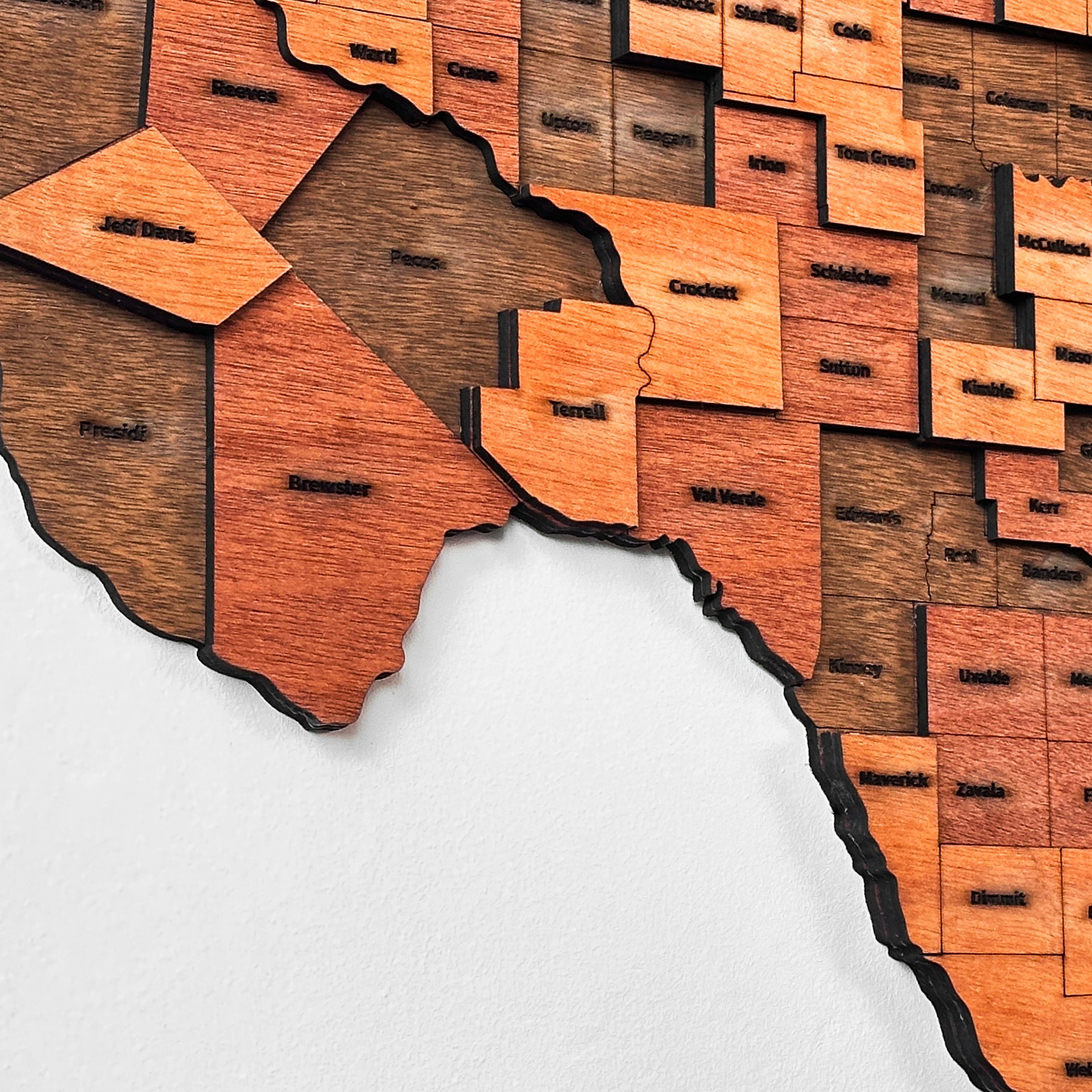 Wooden Texas Map Wall Art 3D Map of Texas Wall Decoration Home Office ...