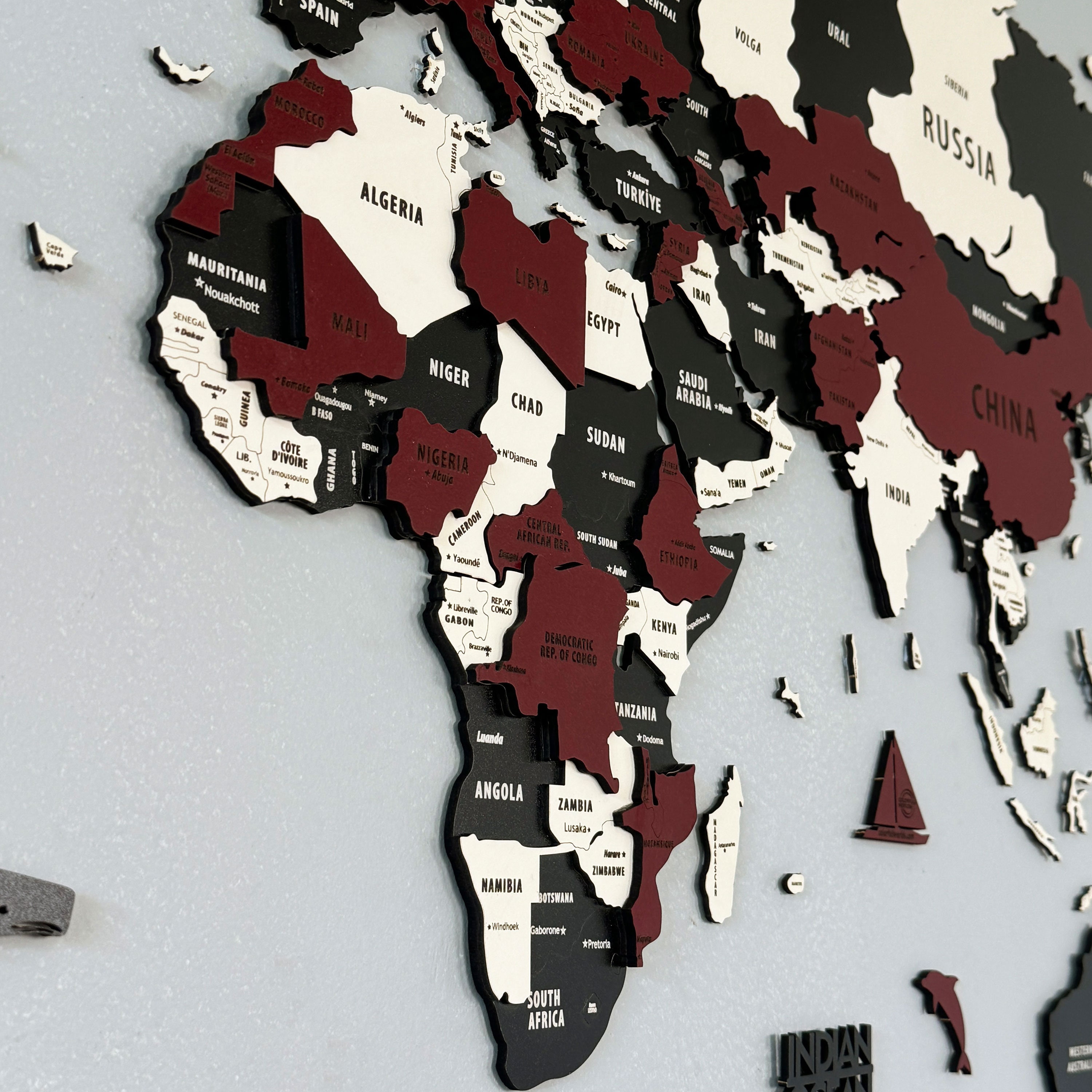 Wooden World Map for Wall Art 3D Push Pin Travel Map Home Office Decor ...