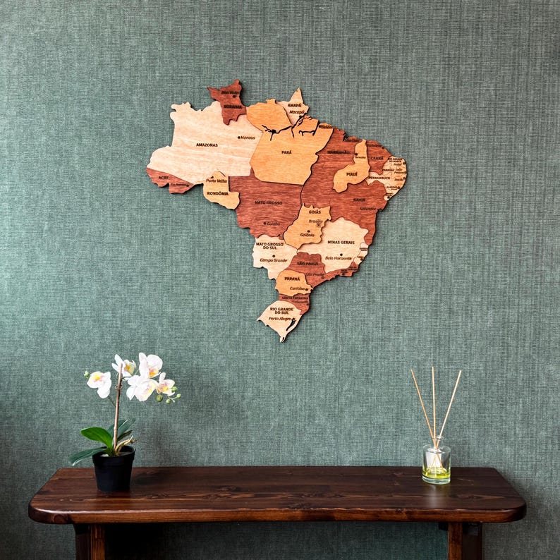 Wooden Brazil Country Map Wall Art Rio De Janeiro Travel Map Modern ...