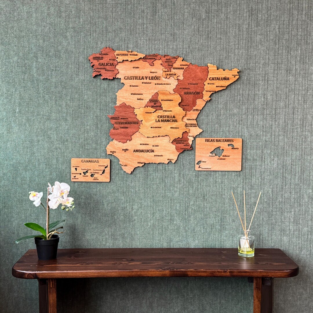 Wooden Spain Map Wall Art Madrid Travel Map Modern Home Office Decor ...