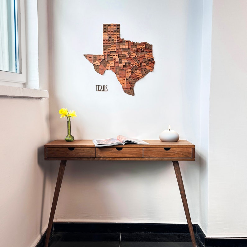 Wooden Texas Map Wall Art 3D USA Travel Souvenir Modern Home Office ...
