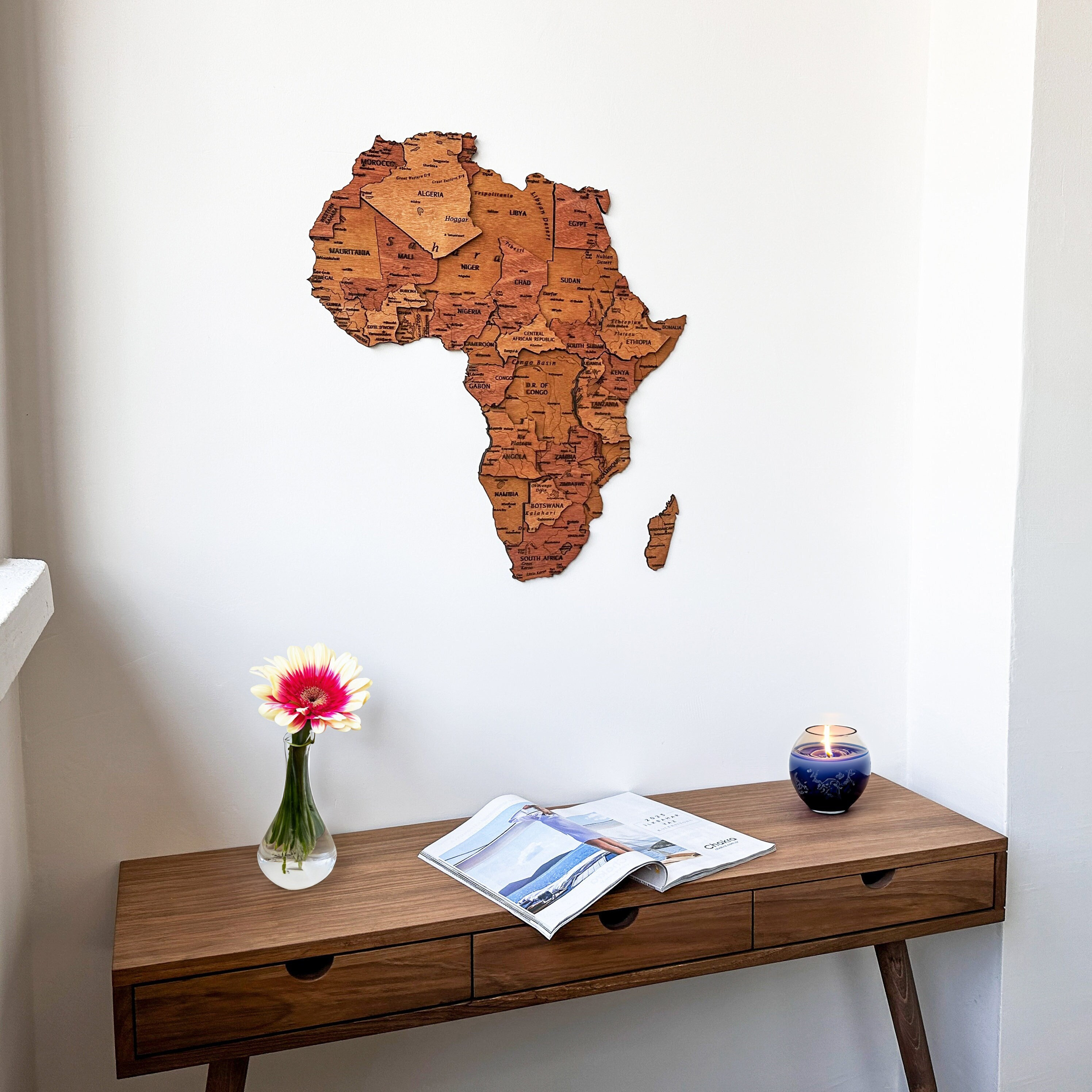 Wooden Africa Map Wall Art 3D Map of Africa Travel Souvenir African ...