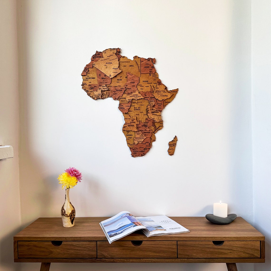 Wooden Africa Map Wall Art 3D Map of Africa Travel Souvenir African ...