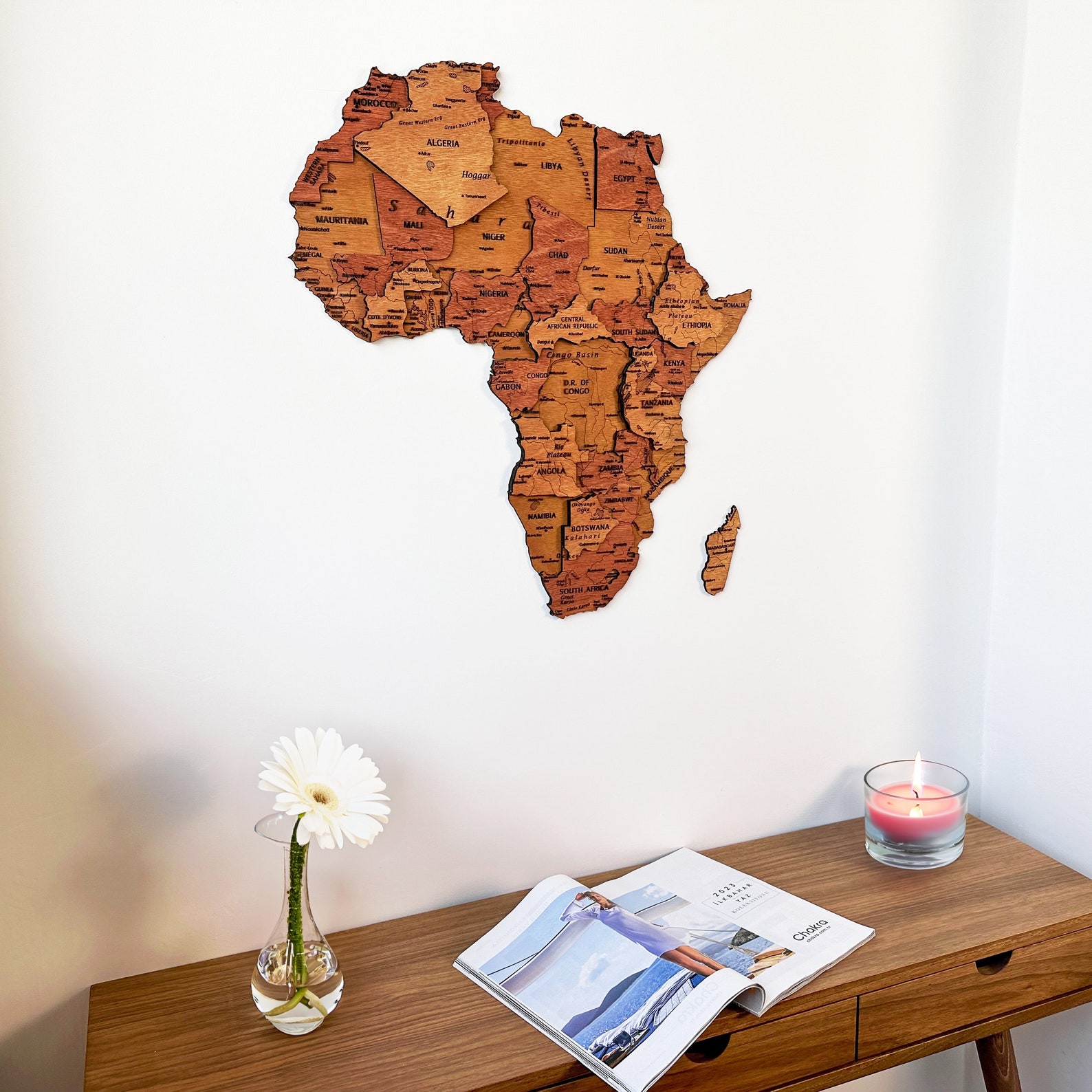 Wooden Africa Map Wall Art 3D Map of Africa Travel Souvenir African ...