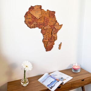 Wooden Africa Map Wall Art 3D Map of Africa Travel Souvenir African ...