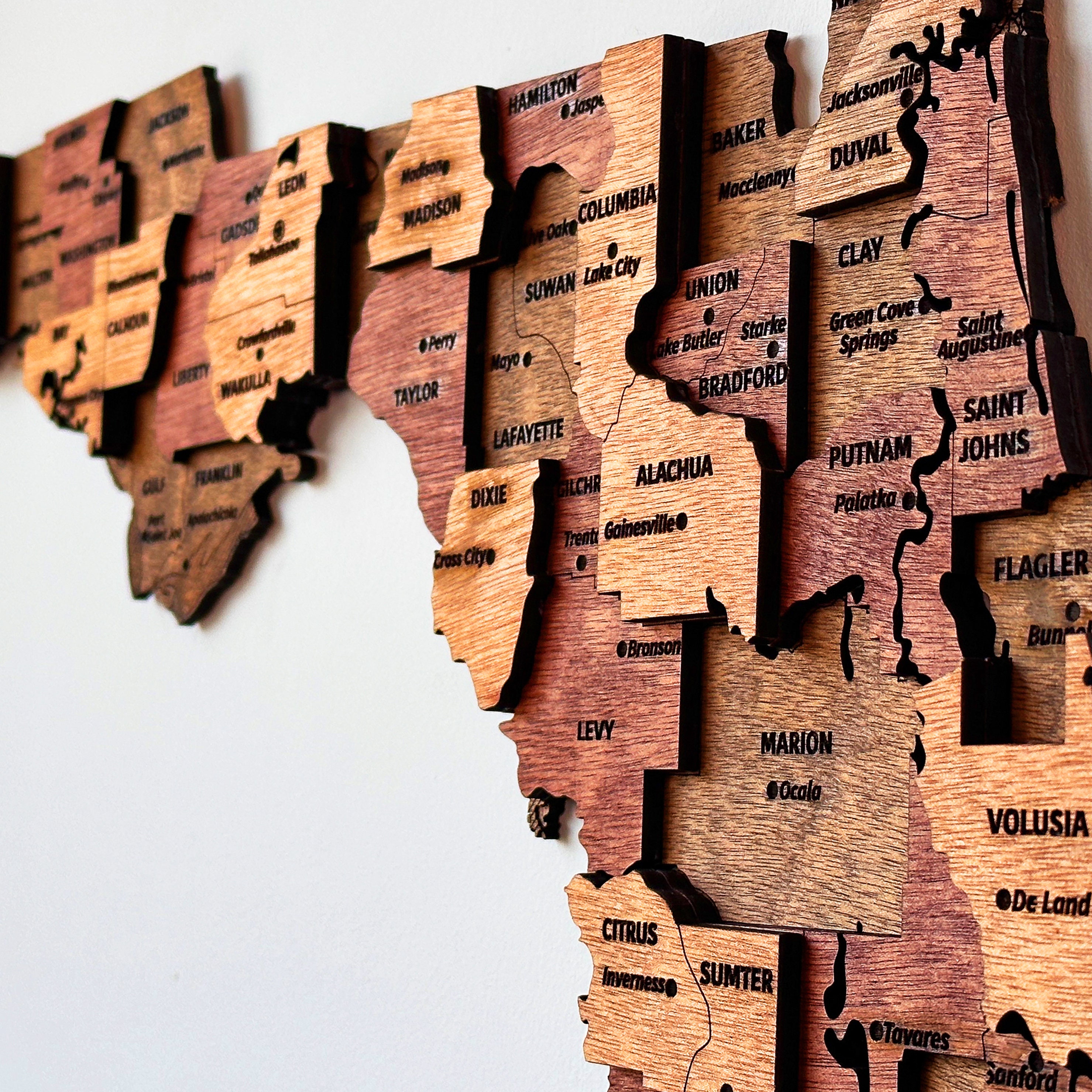 Wooden Florida State Map Wall Art 3D USA Travel Souvenir Modern Home ...