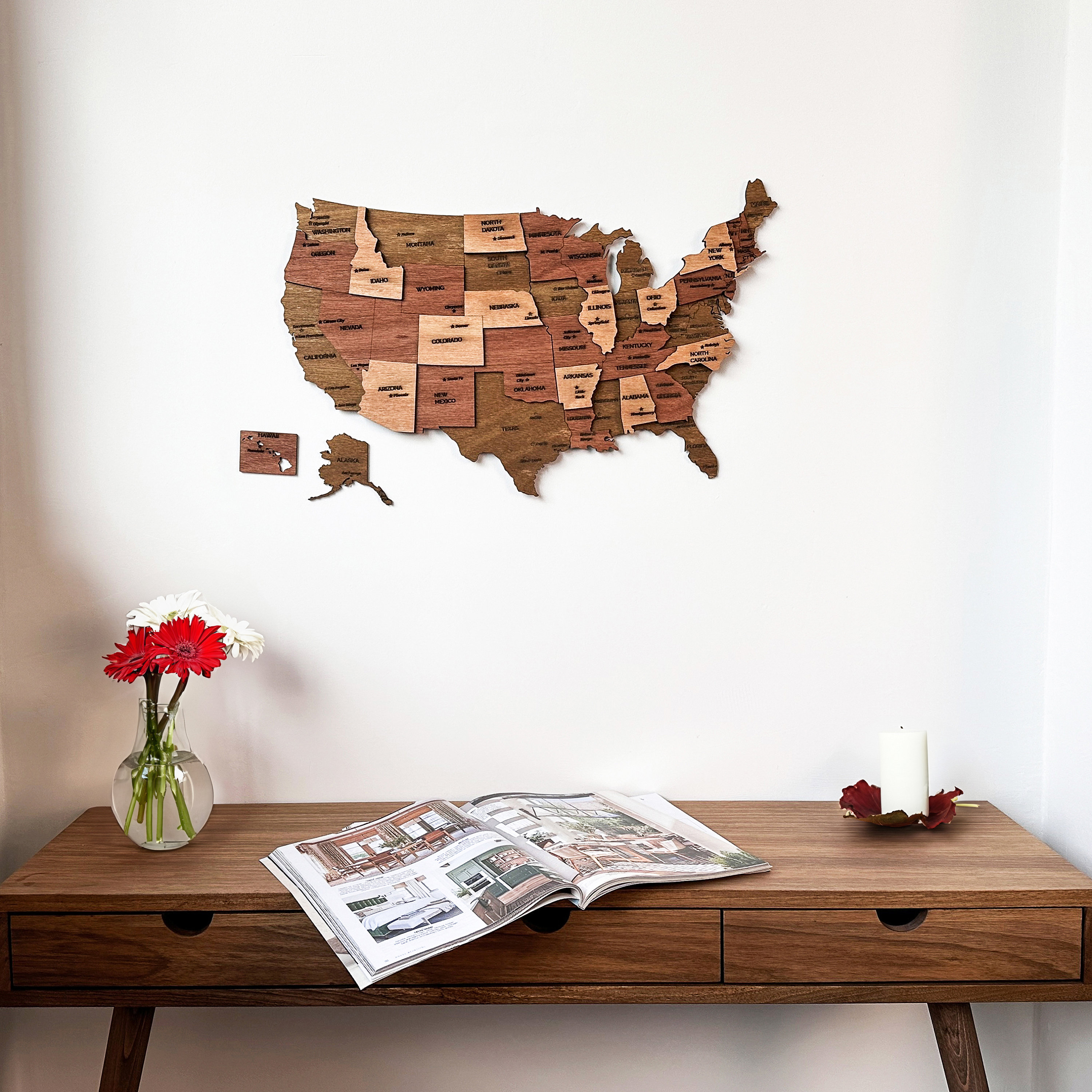 Wooden USA Travel Map Wall Art 3D Map of United States US Home Office ...
