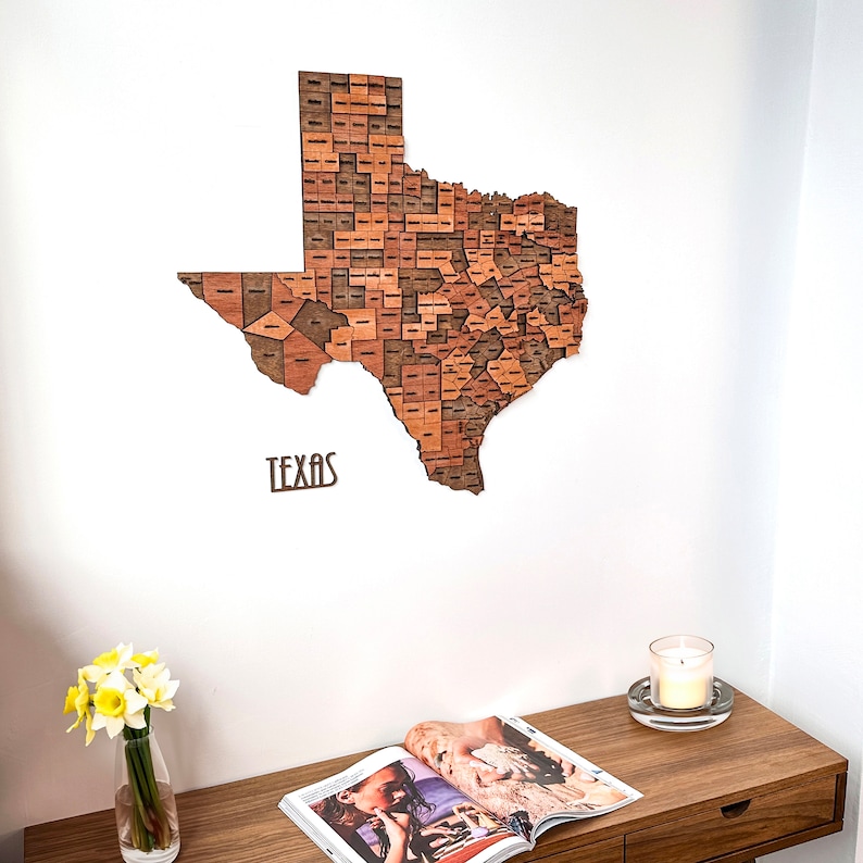Wooden Texas Map Wall Art 3D USA Travel Souvenir Modern Home Office ...