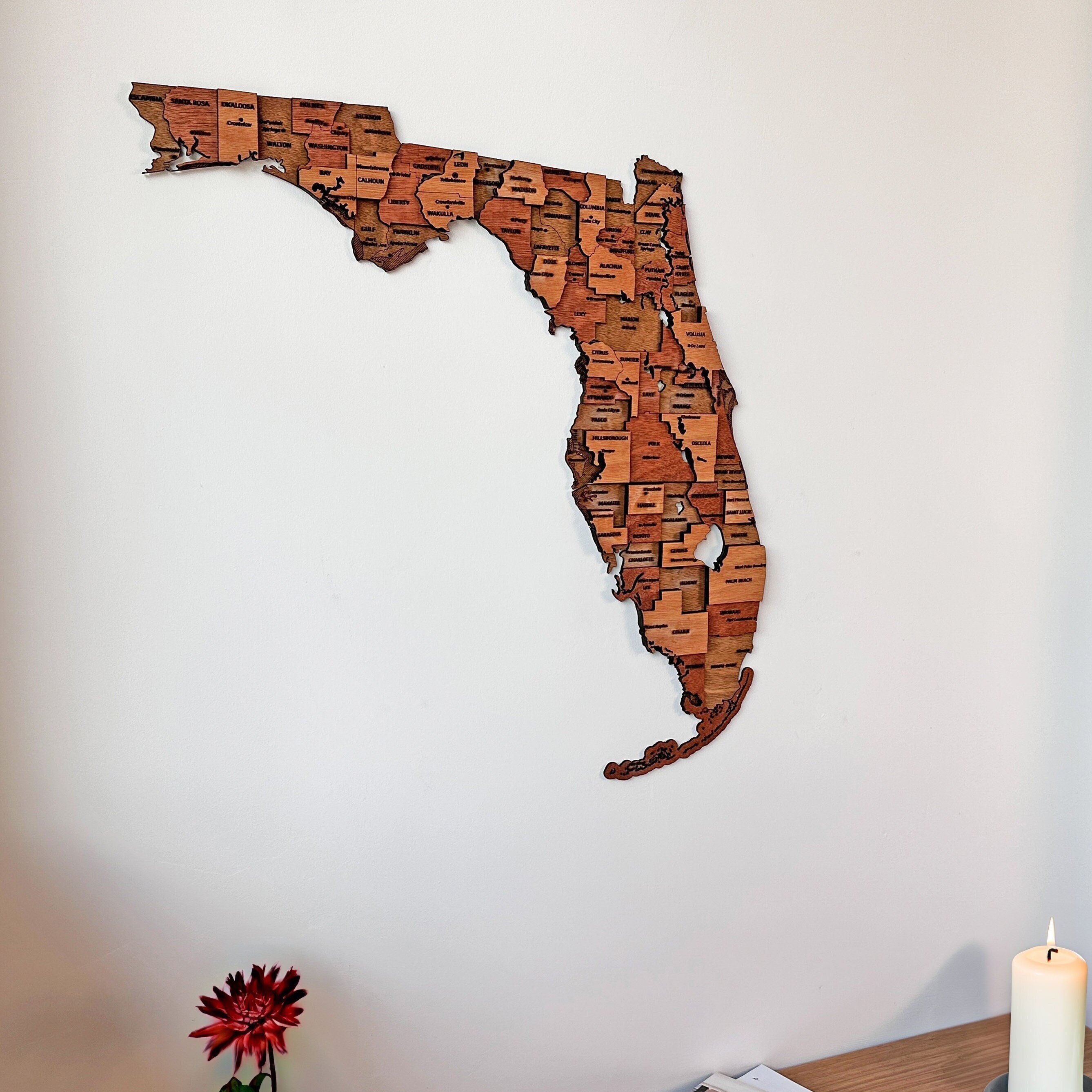 Wooden Florida State Map Wall Art 3D USA Travel Souvenir Modern Home ...