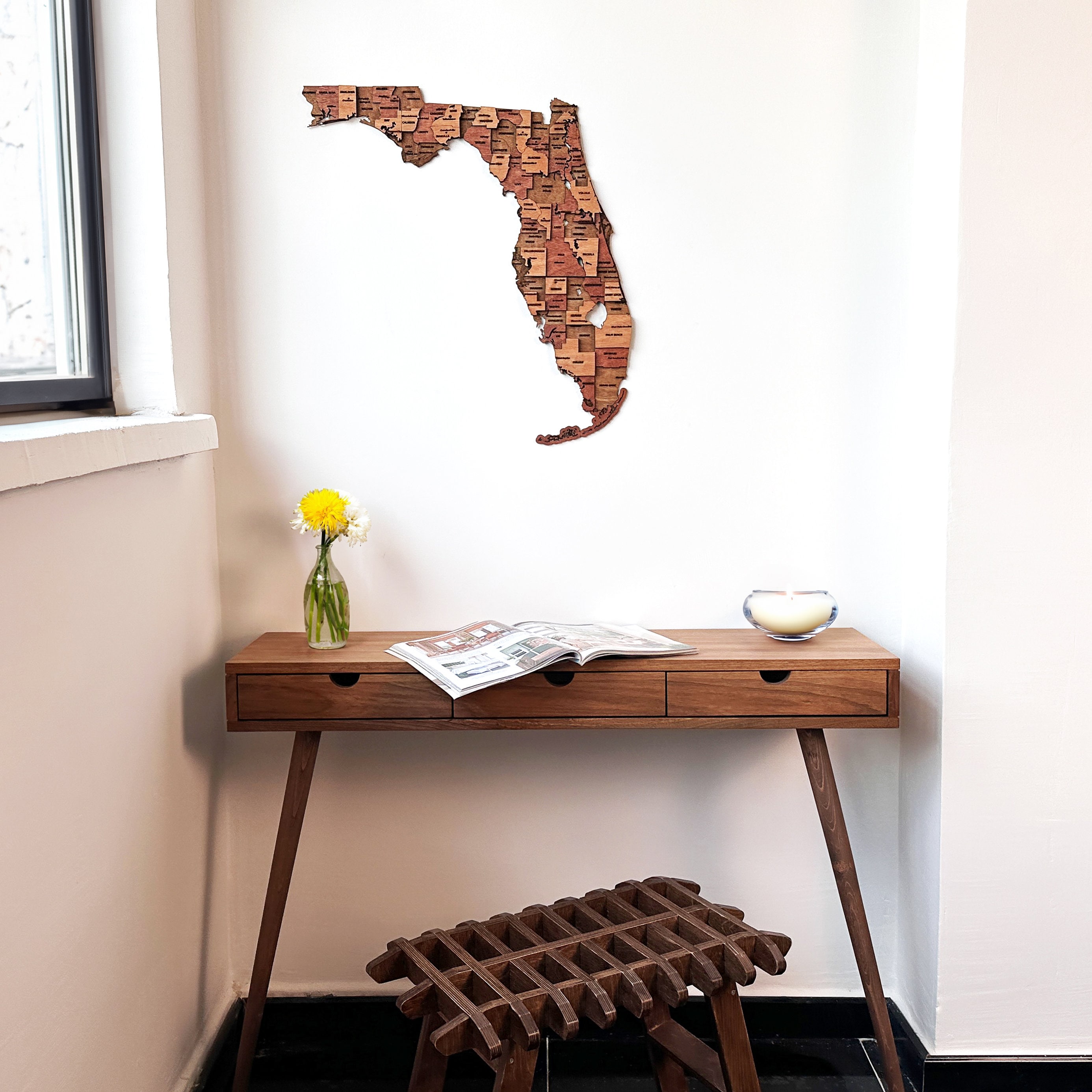Wooden Florida State Map Wall Art 3D USA Travel Souvenir Modern Home ...