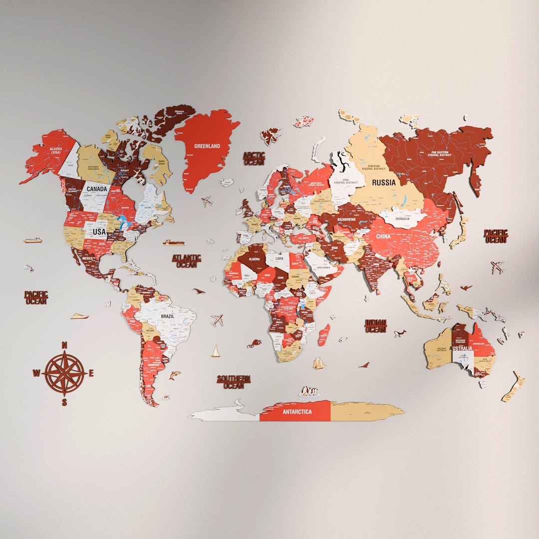 World Map Wall Art Push Pin Travel Map Wooden Wall Decor for Living ...