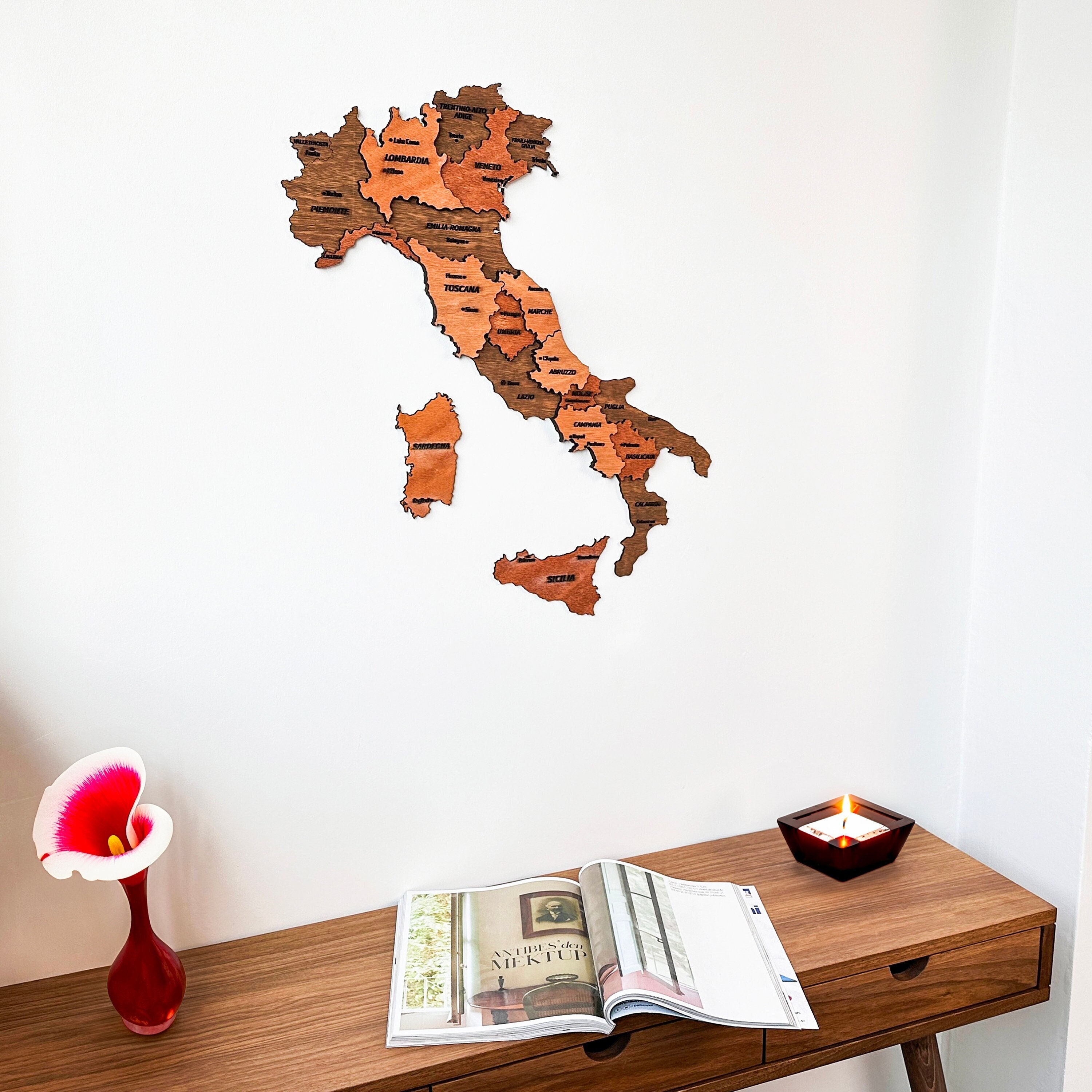Wooden Italy Map Wall Art Rome Travel Map Modern Home Office Decor ...