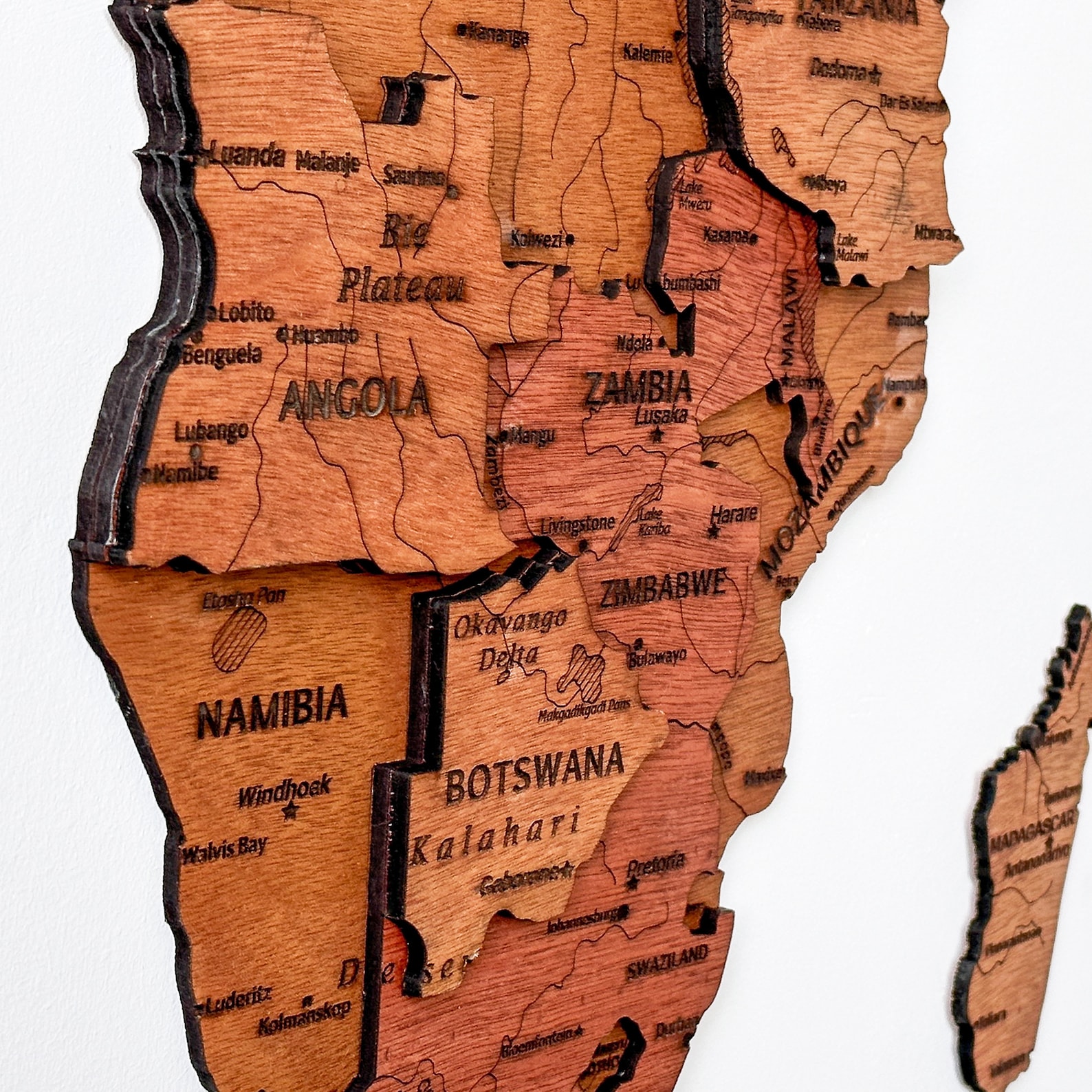Wooden Africa Map Wall Art 3D Map of Africa Travel Souvenir African ...