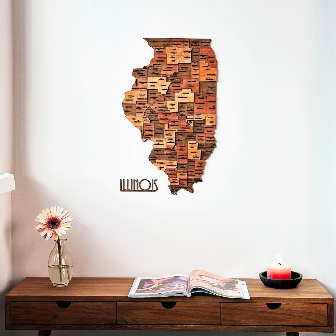 Wooden Illinois State Map Wall Art USA Travel Map Modern Home Office ...