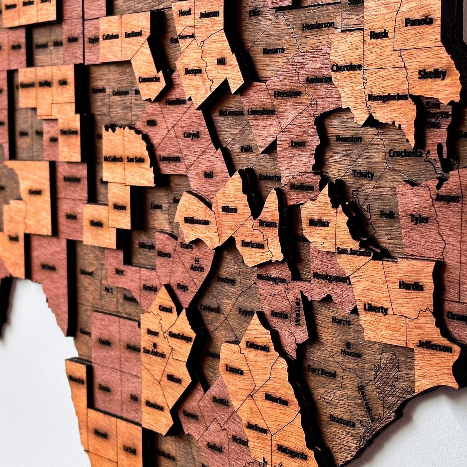 Wooden Texas Map Wall Art 3D USA Travel Souvenir Modern Home Office ...