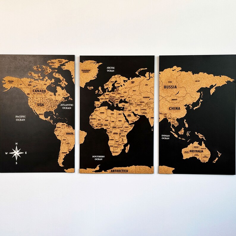 Wooden World Map for Wall Art Push Pin Travel Map With Pins Cork World ...