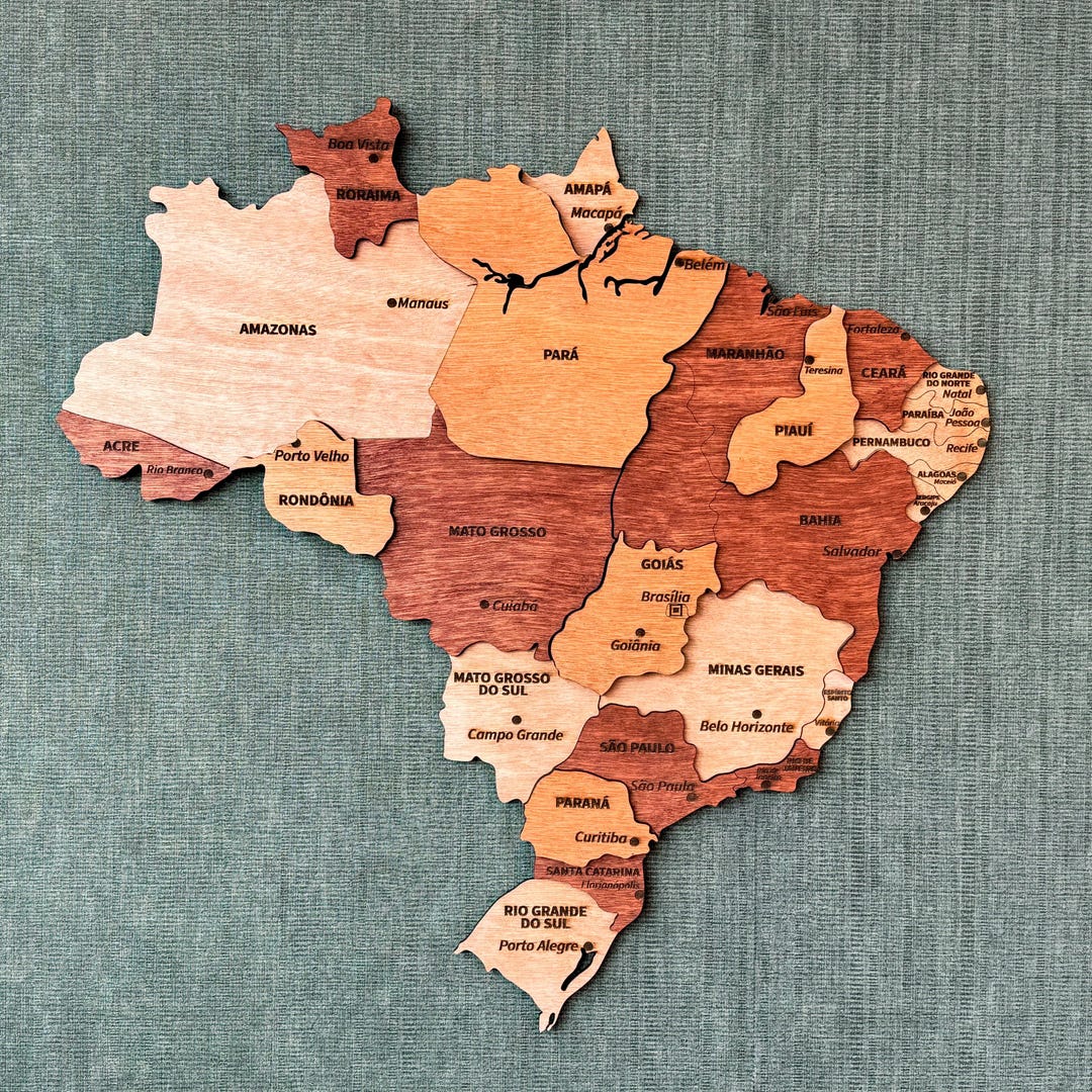Wooden Brazil Country Map Wall Art Rio De Janeiro Travel Map Modern ...