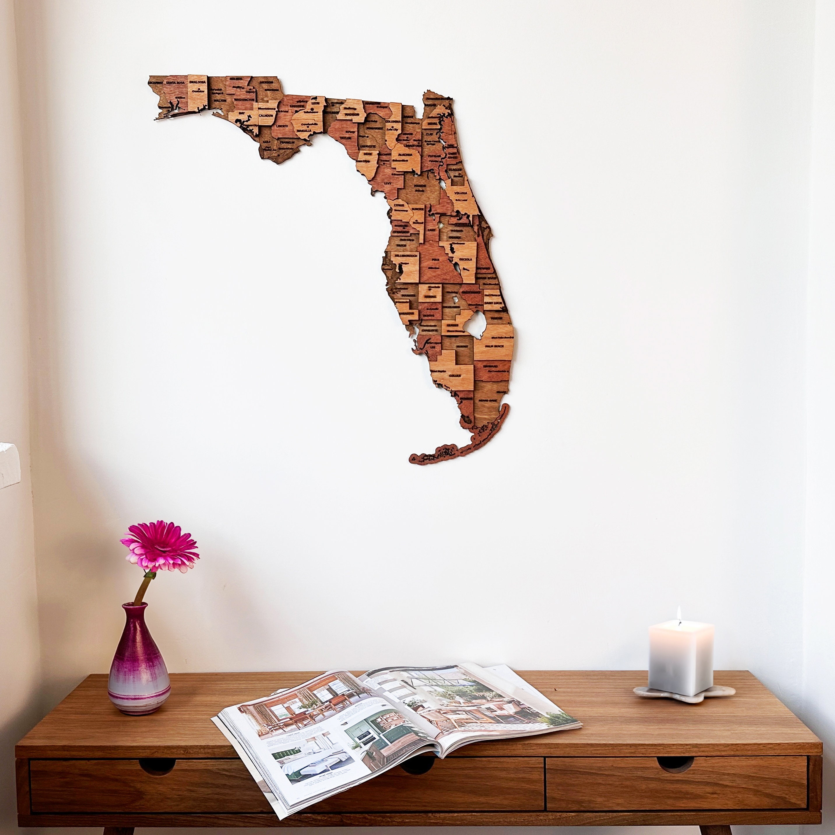 Wooden Florida State Map Wall Art 3D USA Travel Souvenir Modern Home ...