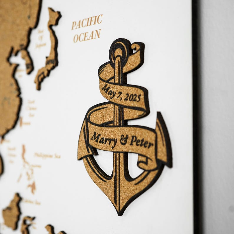 Wooden World Map With Push Pins, Personalized Cork Travel Map, Home ...