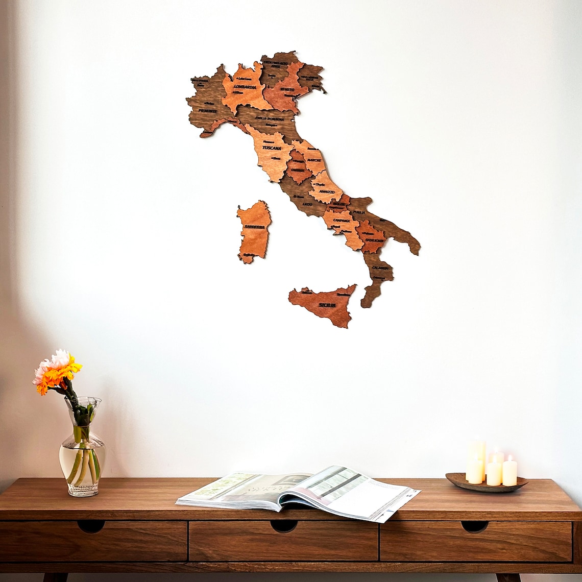 Wooden Italy Map Wall Art Rome Travel Map Modern Home Office Decor ...