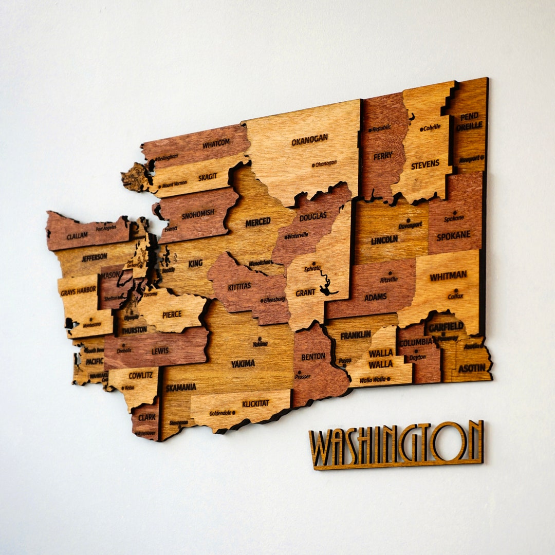 Wooden Washington Map Wall Art US States 3D Travel Souvenir Modern Home ...