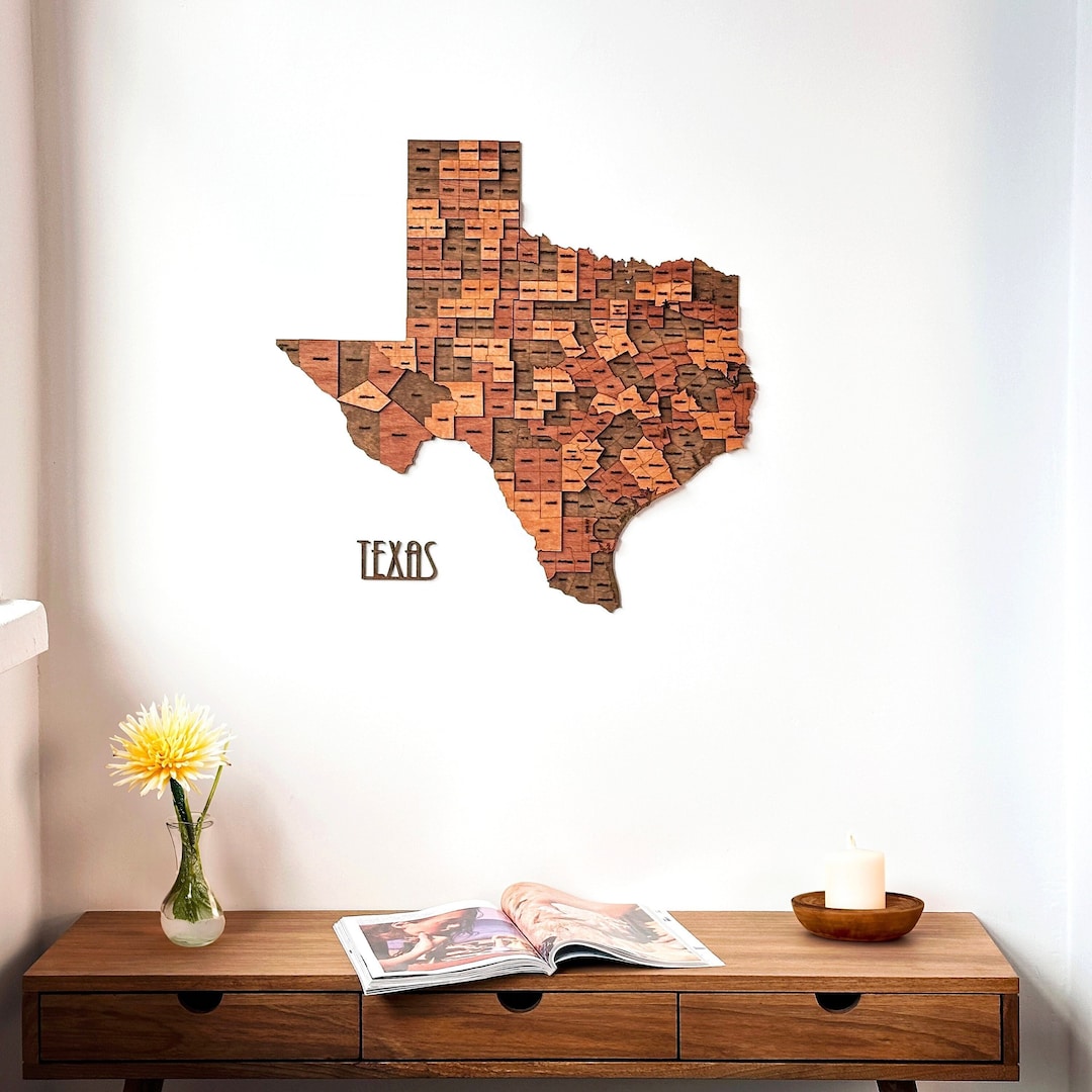 Wooden Texas Map Wall Art 3D Map of Texas Wall Decoration Home Office Decor USA Travel Map Gift ...