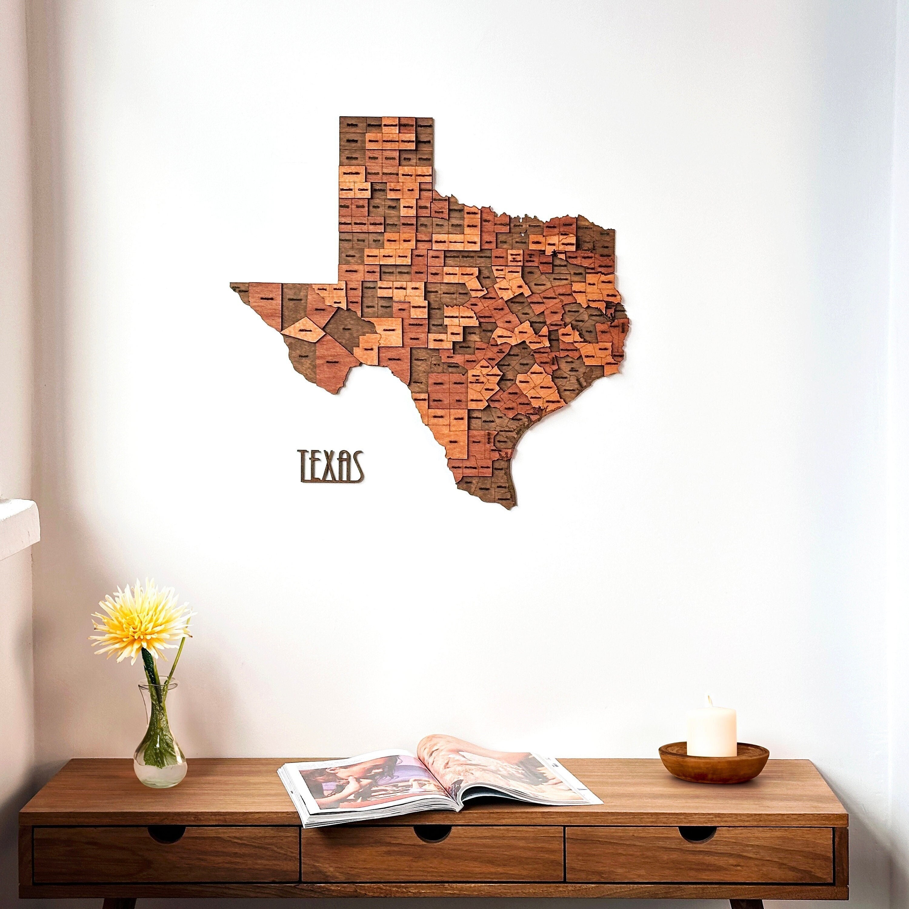 Wooden Texas Map Wall Art 3D Map of Texas Wall Decoration Home Office ...