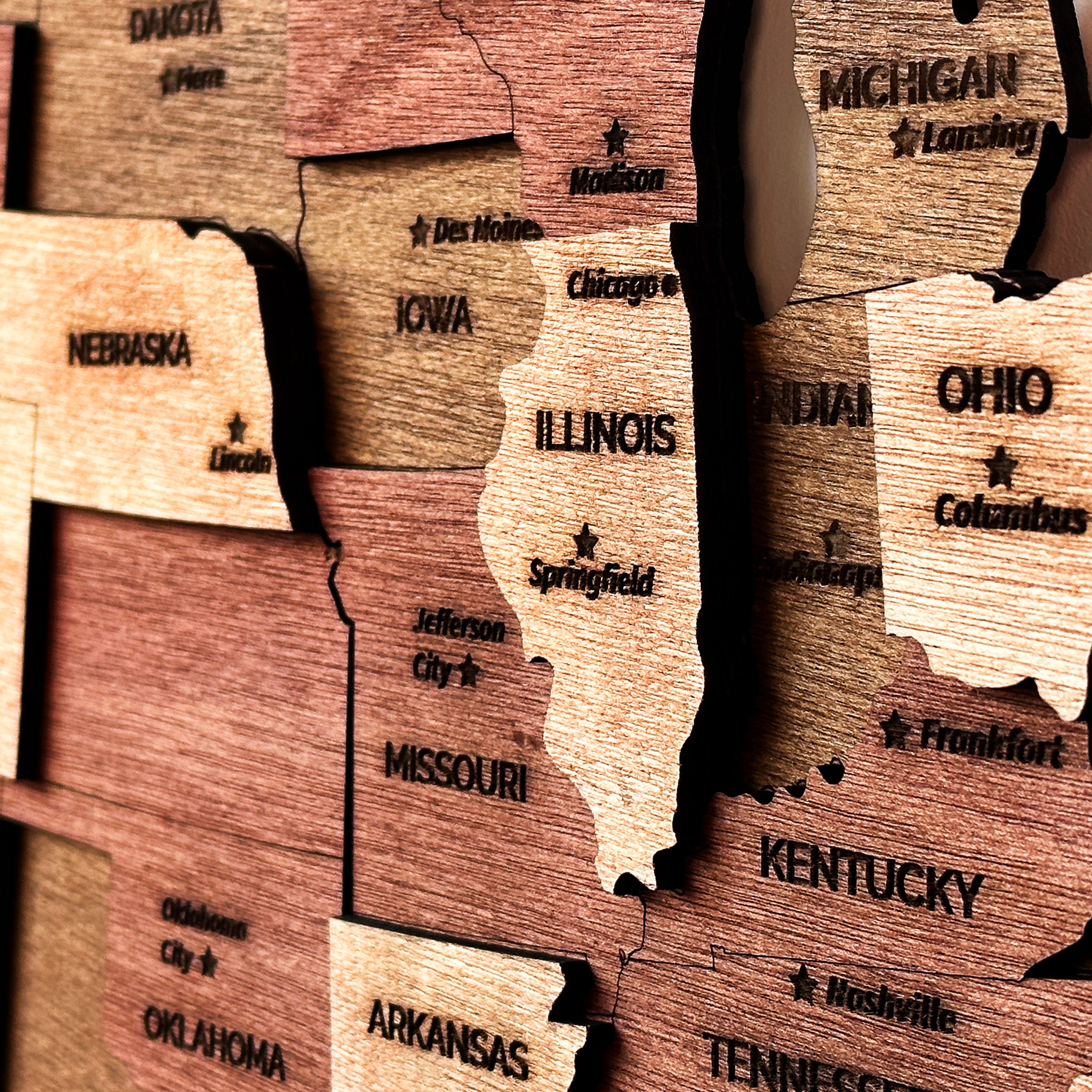 Wooden USA Travel Map Wall Art 3D Map of United States US Home Office ...